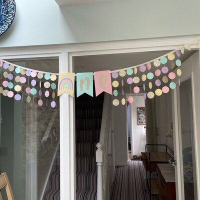 Pastel Rainbow First Birthday Banner Highchair Banner Cake - Etsy