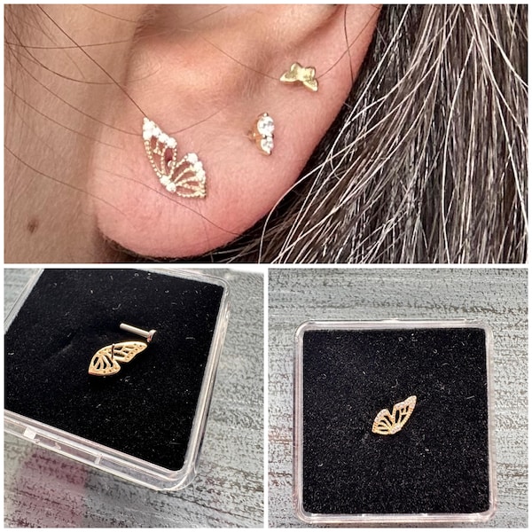 14K Solid Gold Butterfly Wing Earring Helix Half Wing Butterfly Earring ...