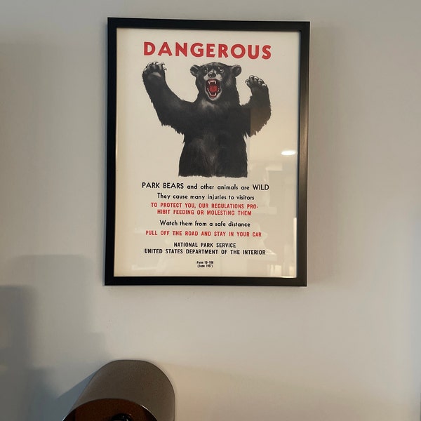 Dangerous! Vintage Bear Print or Poster • Vintage Bear Warning Sign • 4 ...