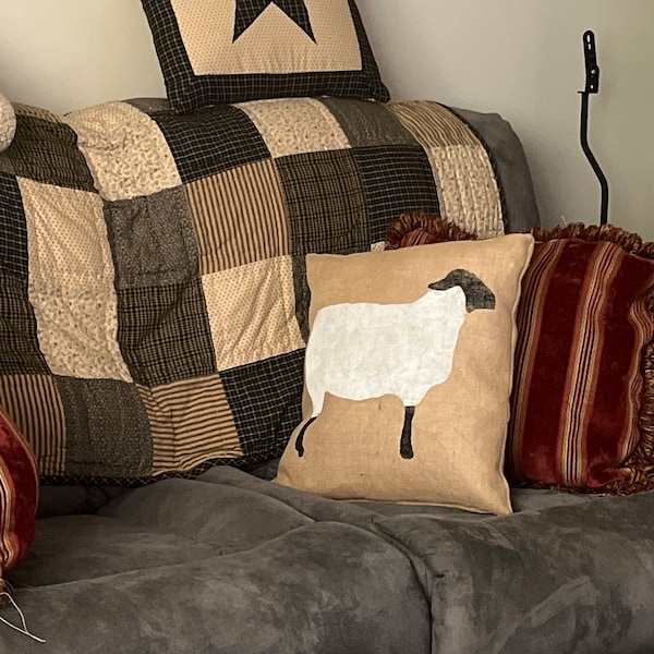 Suffolk Sheep - Burlap Pillow - Sheep Pillow - Sheep Decor - Black ...