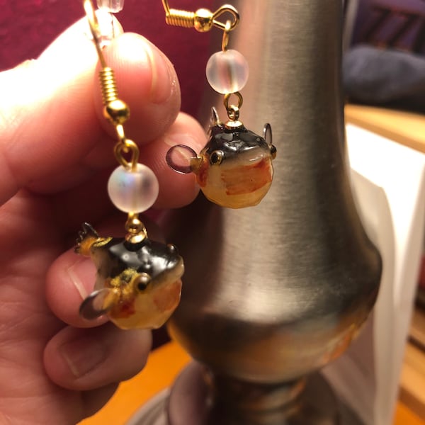 Cute Pufferfish Balloonfish With Moonlight Color Glass Beads Dangled ...