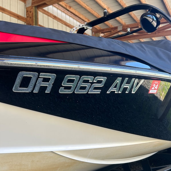 Wake Series Domed Boat Lettering White Center / Chrome Outline Raised ...