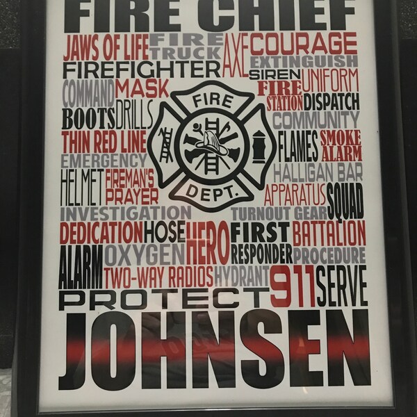 Firefighter Sign, Personalized Firefighter Poster, Thin Red Line Print ...
