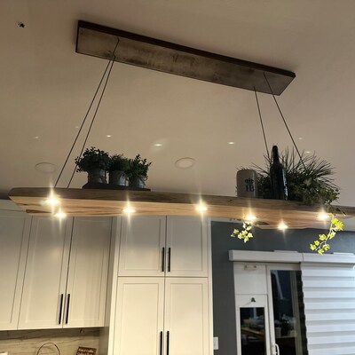 Live Edge Wood Slab Light Fixture Chandelier With Industrial Plate ...