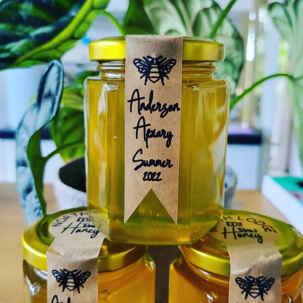 Custom Honey Jar Labels. Personalised Text. Printed Onto Rustic Kraft ...