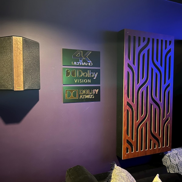 HOME CINEMA Home Theatre Signs Signage Cinema Decor Laser Router Gold ...