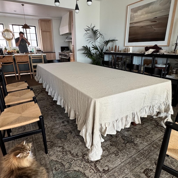 Linen Ruffle Tablecloth. Washed Soft Linen Table Cloth. Natural ...