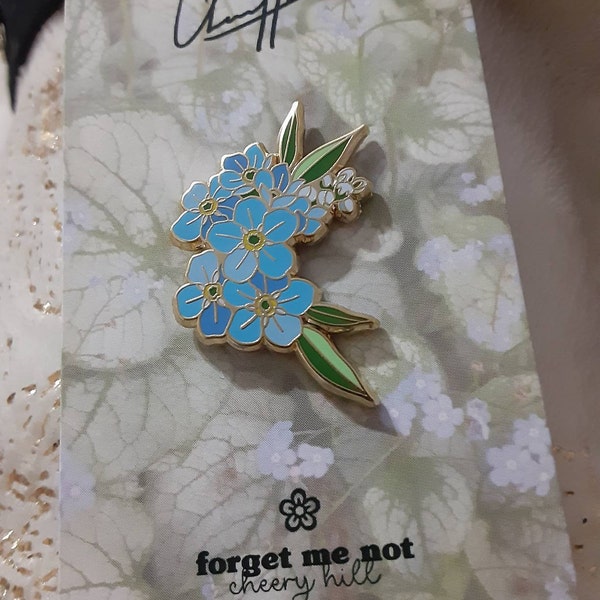Forget Me Not Pin, Botanical Enamel Pin, Blue Flower Artwork, Original ...