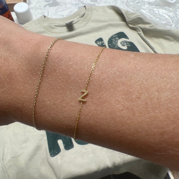 14k Solid Gold Diamond Bracelet, Initial Bracelet, Custom Letter Bracelet, Personalized Initial ...