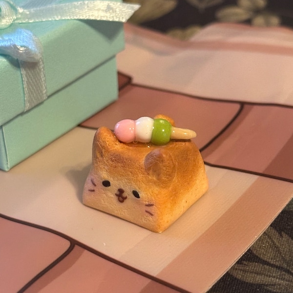 Dango Cat Artisan Keycap –cute Bread Cat Keycap With Japanese Dango ...