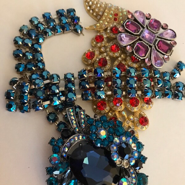 Shades of Blue Vintage Pink Rhinestone Salvage Harvest Lot Necklaces ...
