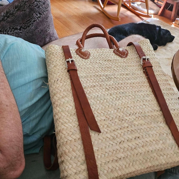 50 % OFF Straw Beach Bag With Leather Strap - Straw Backpack - Hipster ...