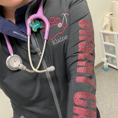 Full Zip Vet Tech Jacket With Sleeve, Vet Assistant Hoodie With Pockets ...