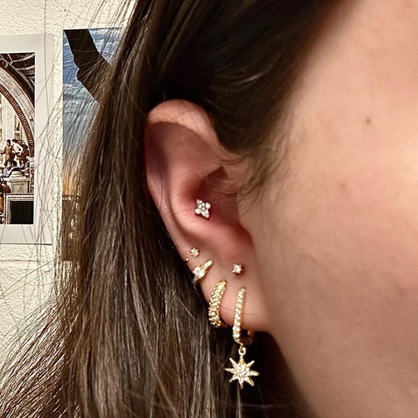 ASTM F136 Pear Star Titanium Conch Earring, Conch Labret, Internally ...