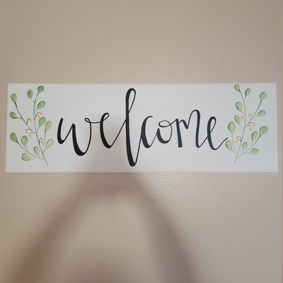 Welcome Welcome Sign Farmhouse Decor Hand Lettered Sign Wall Art Canvas ...