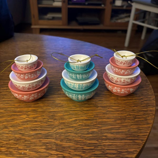 Pyrex-inspired Miniature Bowl Stack Ornament: Retro Kitchen Christmas ...