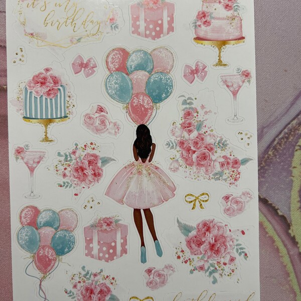 PINK BIRTHDAY | Deco Sticker Sheet | Floral Planner Stickers | Girly ...