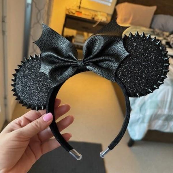 Goth Mickey Ears, Bat Bow Spikes Mouse Ears, Goth Minnie Ears, Minnie ...