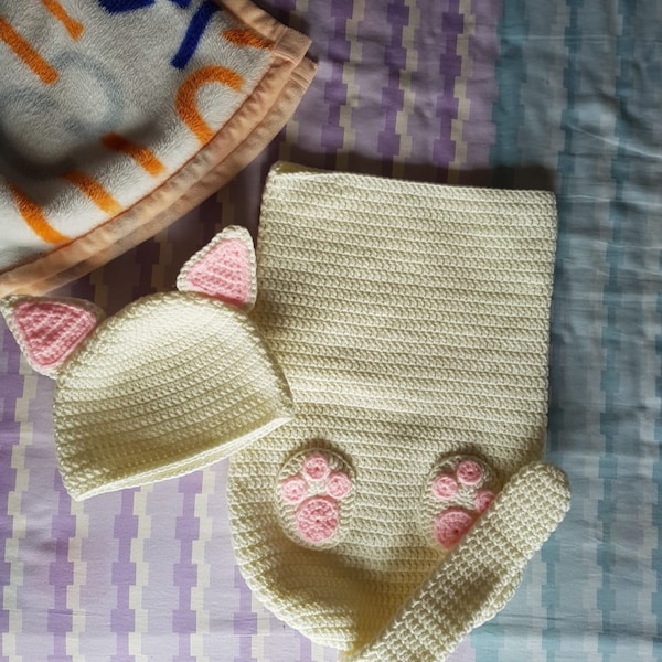 Baby Cat Cocoon Hat & Booties Crochet Pattern - Etsy