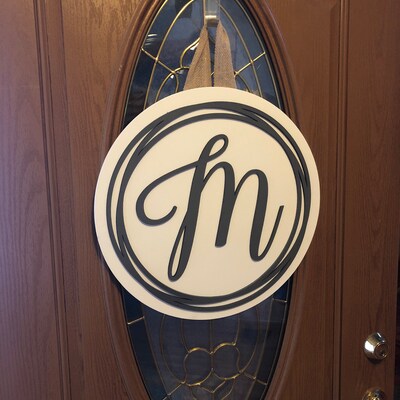 Wooden Monogram Door Hanger Front Door Decor Last Name Sign Engagement ...