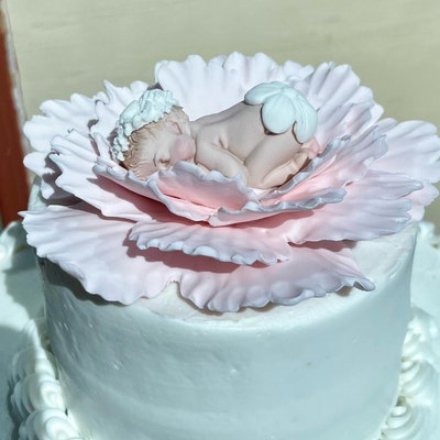 Baby on Flower Cake Topper Girl Baby Shower Cake Topper Pink Lily 3D ...