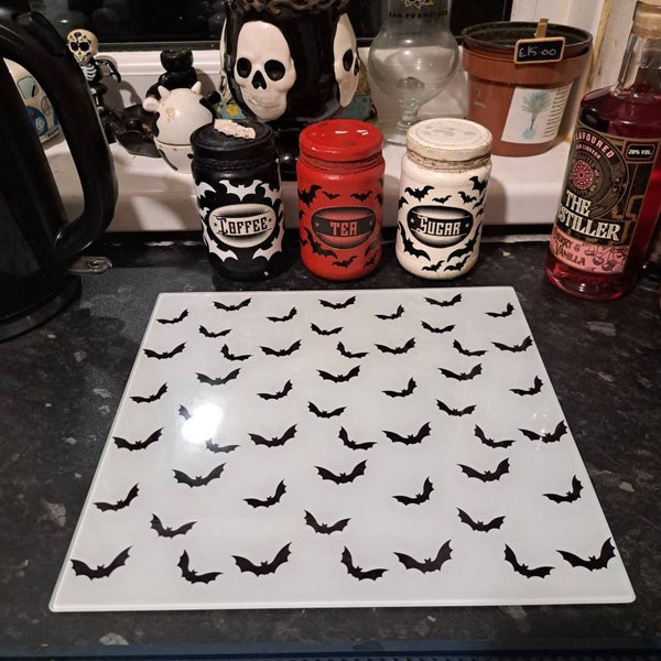 Gothic Kitchen Chopping Board Glass With Bat Pattern. Black and White ...