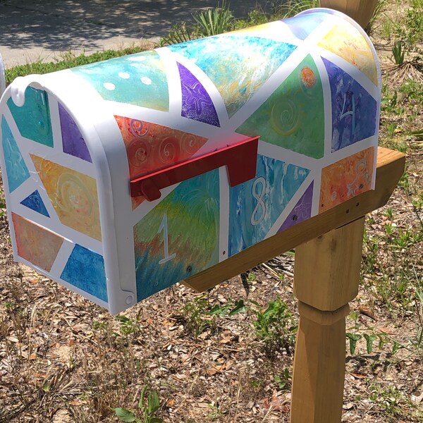 Custom Painted Rural Mailbox, Abstract Painted Mailbox, Mosaic Inspired ...