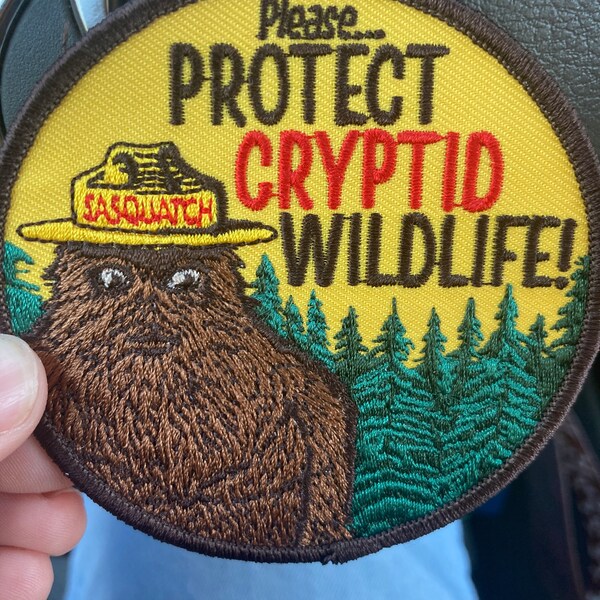 Cryptid PSA Patch - Cryptozoology Tracking Society Bigfoot Sasquatch Badge NPS Smokey the Bear ...