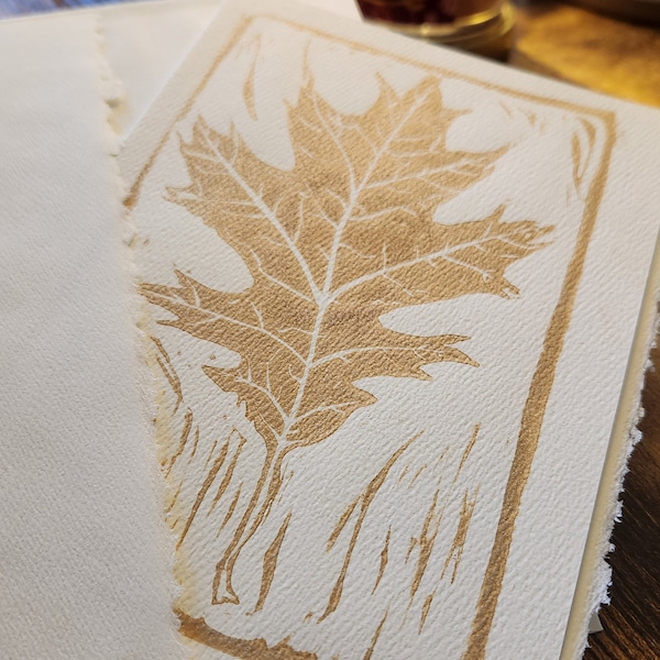 Leaf Greeting Card Set | Botanical Linocut Cards | Block Print Cards ...