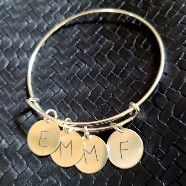 Personalized Sterling Silver Bangle Bracelet, Initial Bracelet ...