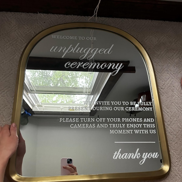 Unplugged Ceremony Wedding Mirror Decal | Customizable Text and Color ...