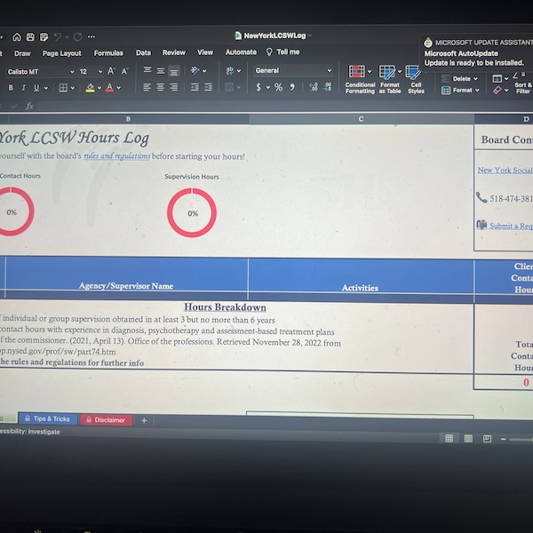 New Mexico, LCSW Hours Tracker, Clinical Supervision Log for Master ...