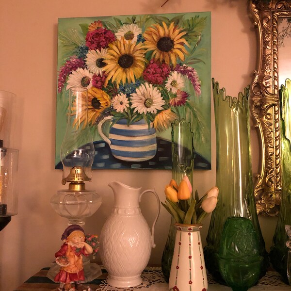 Pink Roses Painting, Flower Painting, Shabby Chic Decor, Pink Room ...