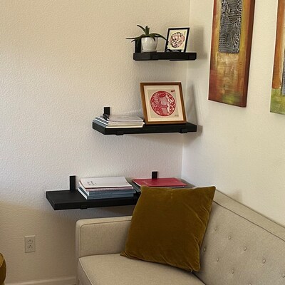 Custom Size Floating Wooden Shelves With Brackets Hardware - Etsy