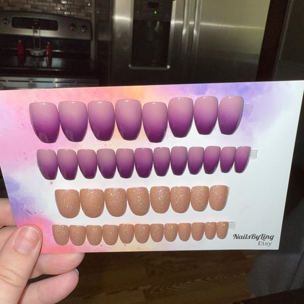 Full Set - Dark Cherry Red Sparkle Press on Nails • Handmade Reusable ...