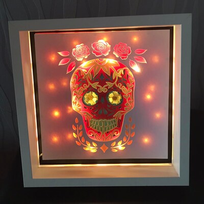 Sugar Skull Shadow Box SVG, Day of the Dead Art With LED Light ...