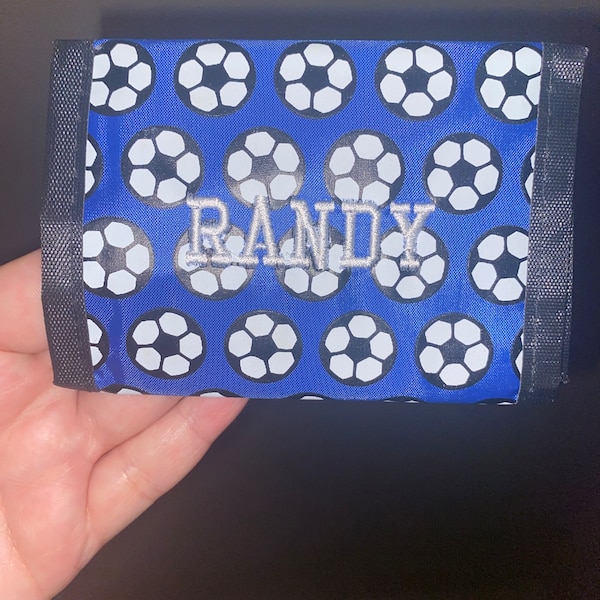 KIDS PERSONALIZED WALLETS - Embroidered Nylon Trifold Camo and Sports ...