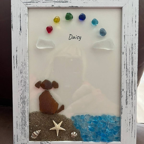 Sea Glass Dog or Cat at the Rainbow Bridge, Sea Glass Art, Handmade ...