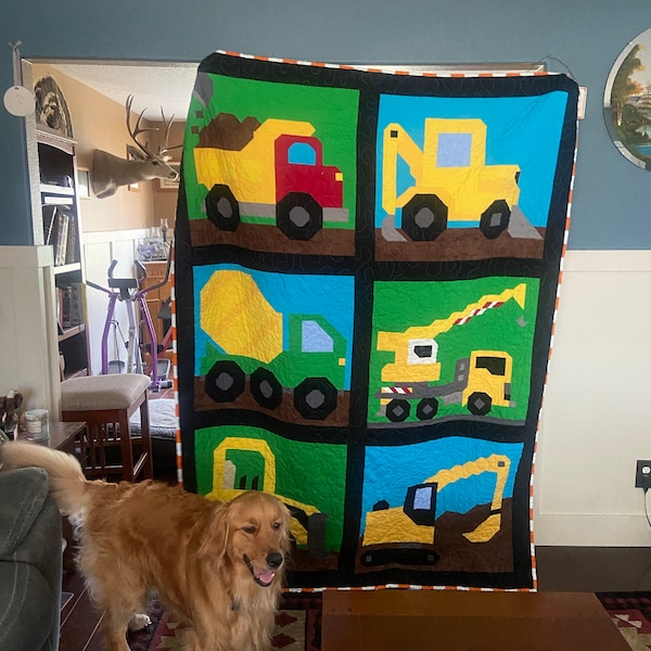 Construction Vehicles Twin Size Quilt Pattern 64x85, 6 Construction ...
