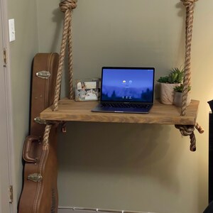 Rope & Pipe Desk Farmhouse Suspended Wood Wall Mounted Standing ...