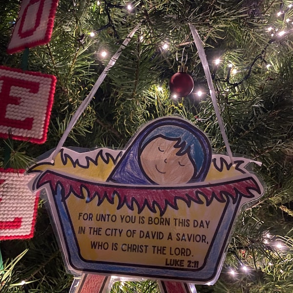 Christmas Bible Craft, Names of Jesus Manger Craft, Baby Jesus Sunday ...