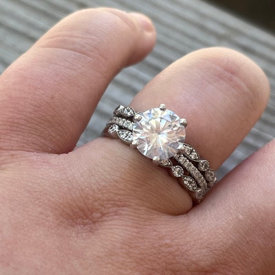 3.38CT Round Cut Diamond Trio Ring Set / Three Piece Diamond Ring Set ...