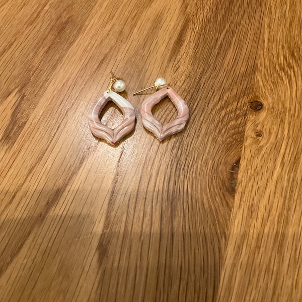 Small Ella - Shell Inspired Embossed Drop Dangle With Hole Polymer Clay ...