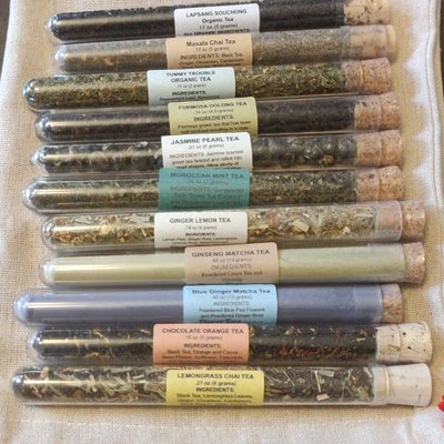 Loose Leaf Tea Samples in Test Tubes With Cork Top Variety of Flavors ...
