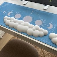 Blue Desk Mat Kawaii, Cute Mouse Pad Aesthetic, Light Blue Pastel Cloud ...