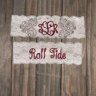 Monogrammed Garter, Alabama Garter, Rhinestone Garter, Roll Tide, Bling ...