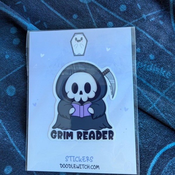 Grim Reader Sticker, Cute Reaper Sticker, Reader Stickers, Book ...