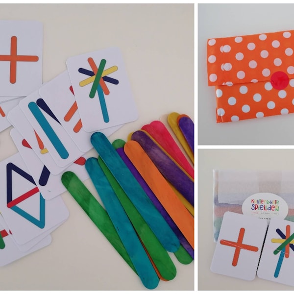 Montessori Play Set: Puzzle Game With Wooden Sticks & Motif Cards ...