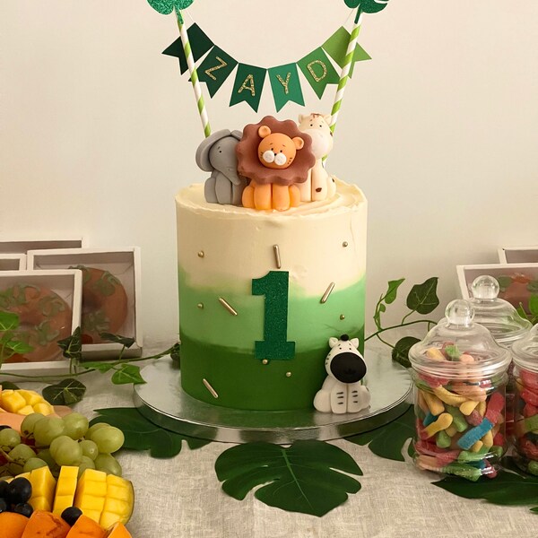 Custom Jungle Cake Topper, Personalised Jungle Cake Bunting ...