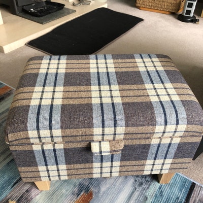 Handmade Blue Tartan Storage Ottoman Kintyre Chambray Fabric Bespoke ...